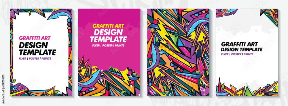 Modern doodle graffiti art poster or flyer template with colorful ...
