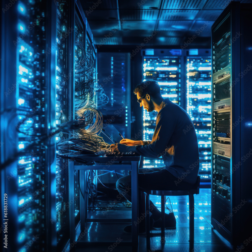 Cutting-edge Vision: Tech Guru in Futuristic Data Center Utilizing ...