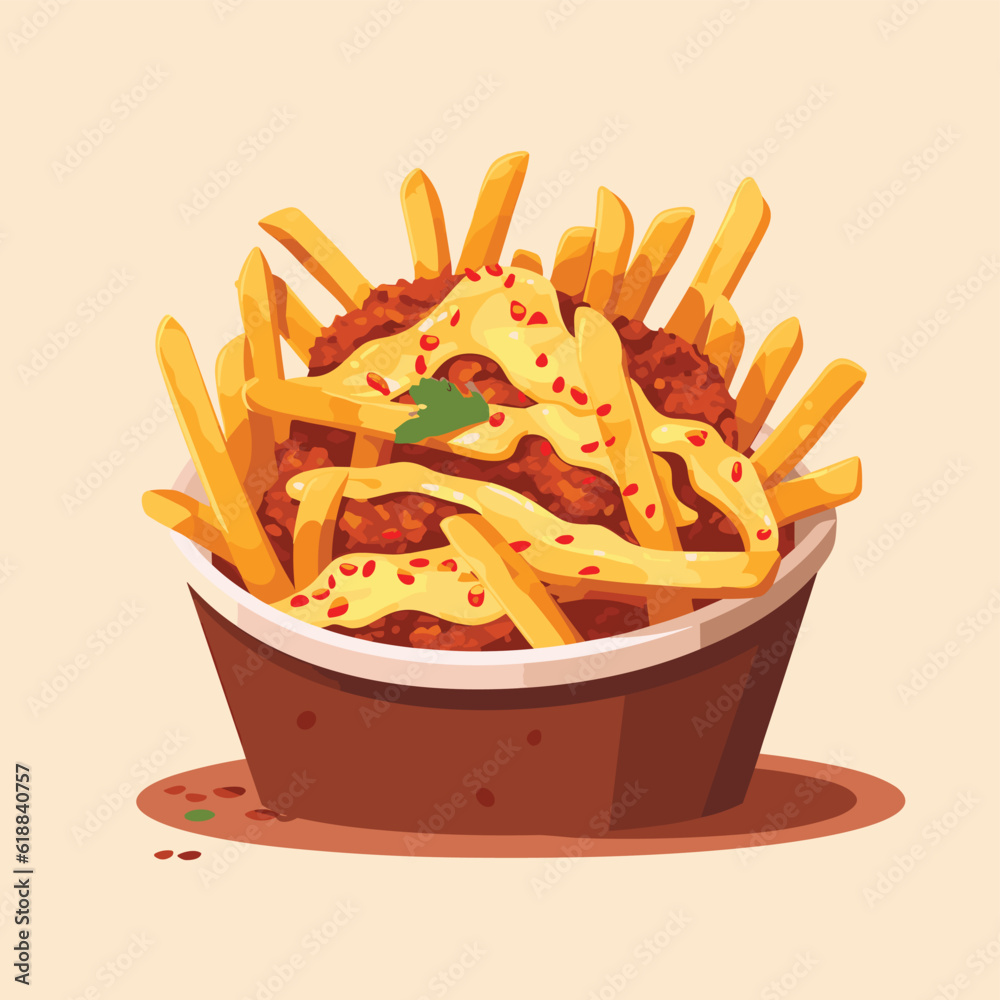 fries with meat and cheese vector flat isolated illustration Stock ...
