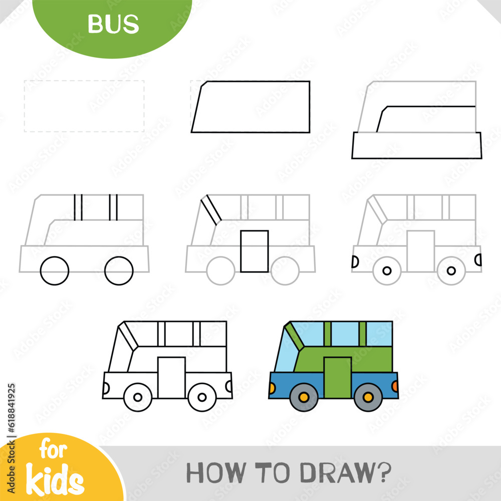 How to draw Bus for children. Step by step drawing tutorial Stock ...