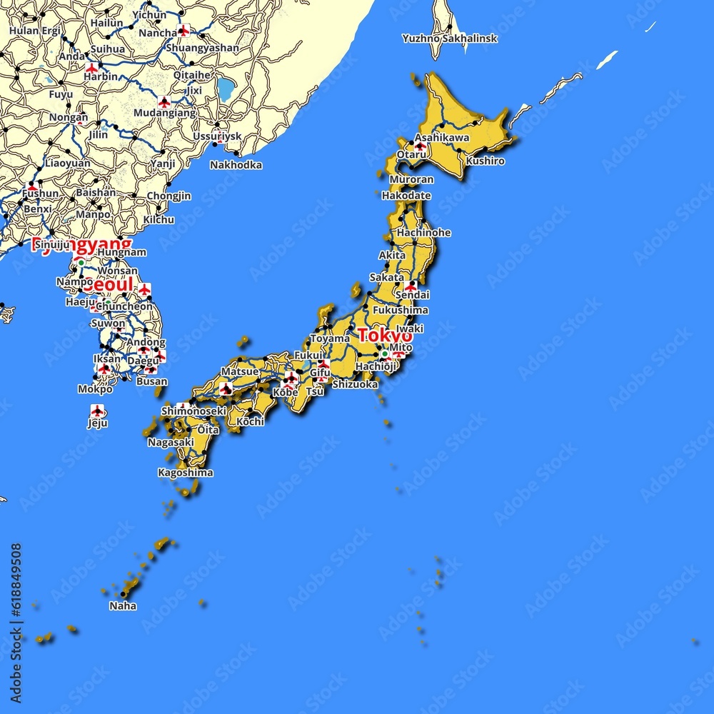 Map of Japan with main roads and highways Stock Illustration | Adobe Stock