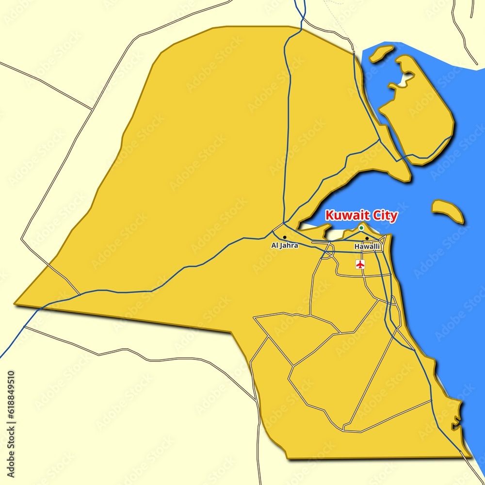 Ilustración de Stock Map of Kuwait with main roads and highways | Adobe ...