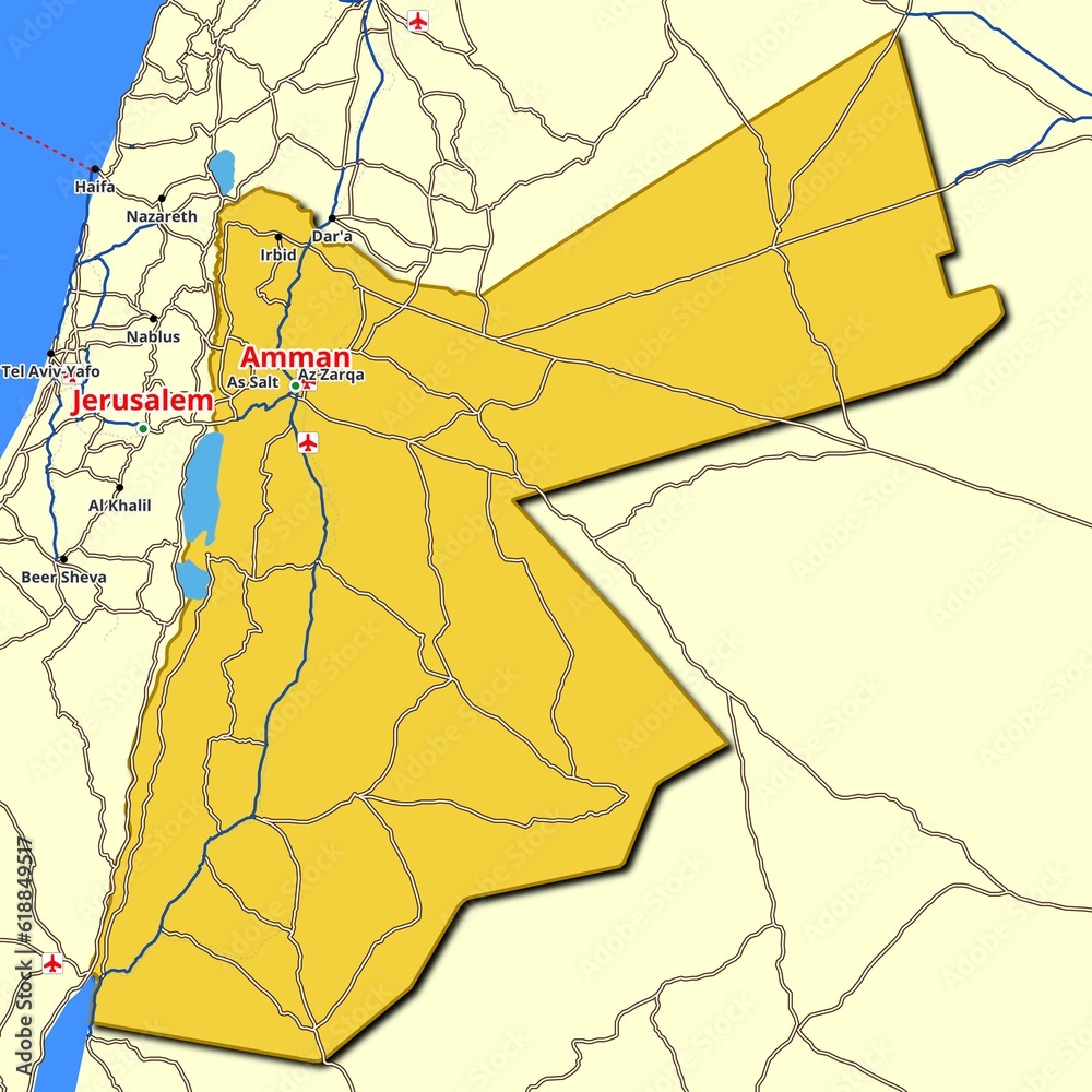 Map of Jordan with main roads and highways Stock Illustration | Adobe Stock