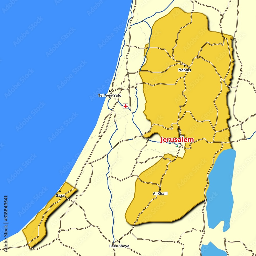 Map of Palestine with main roads and highways Stock Illustration ...