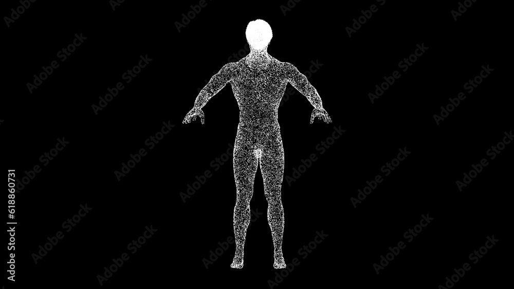 3D naked male body on black background. Human anatomy concept. Muscles ...