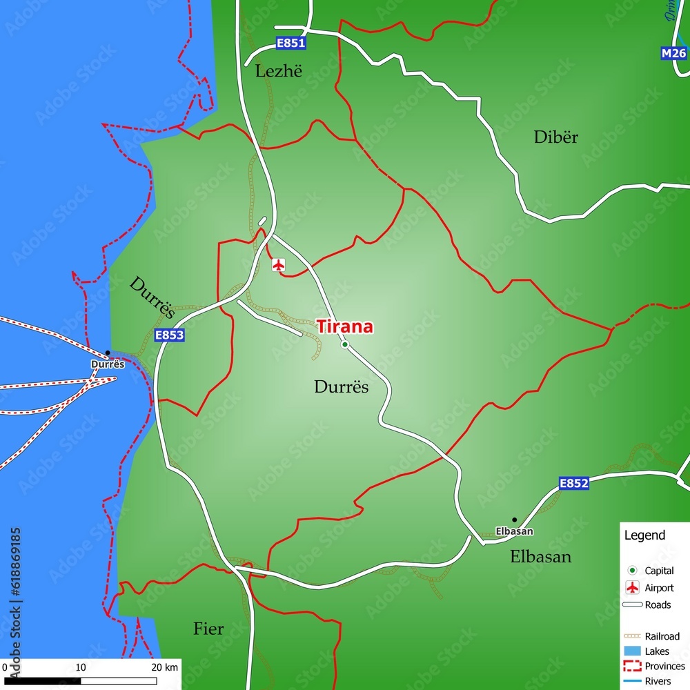Ilustración de Stock Map of the capital city Tirana with main streets ...