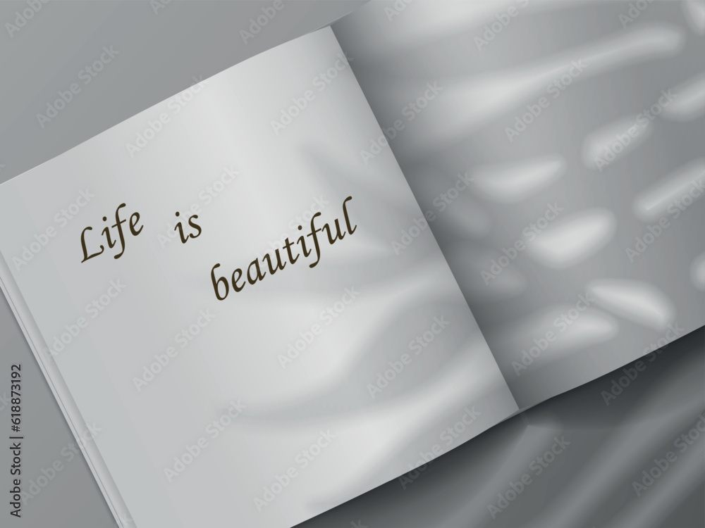 Open book. Realistic brochure mockup with plant shadow overlay effect ...