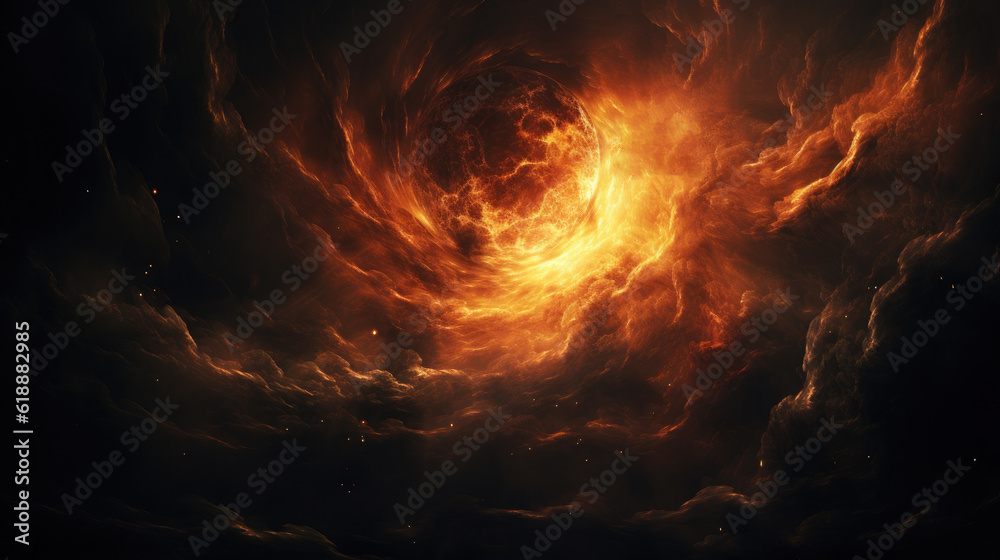 abstract illustration of solar storm. The sun is depicted with ...