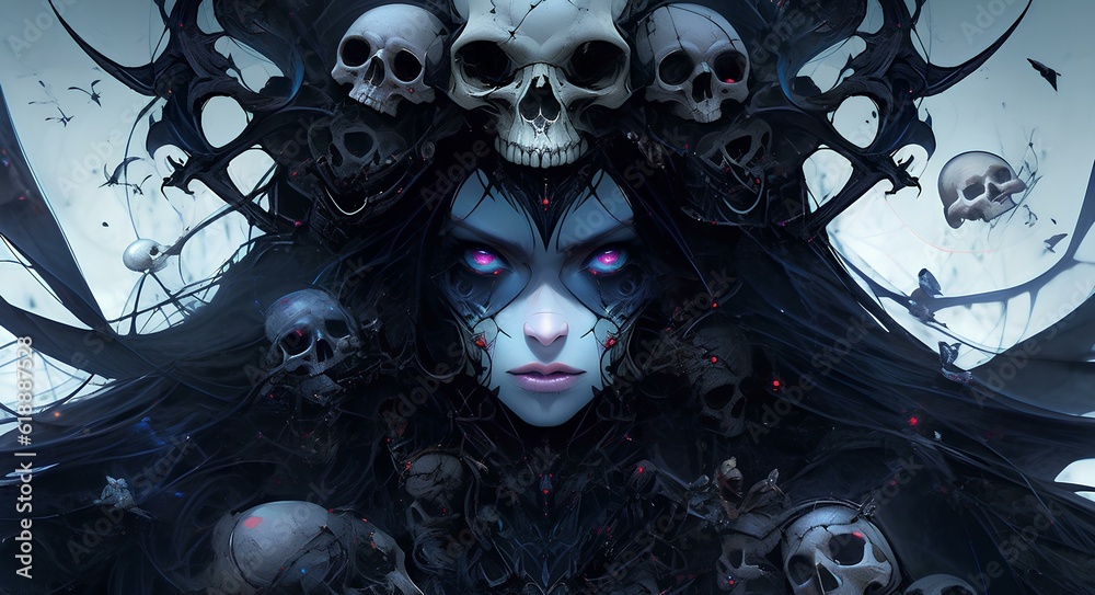 evil abstract noir fairy queen. horror manga style illustration ...