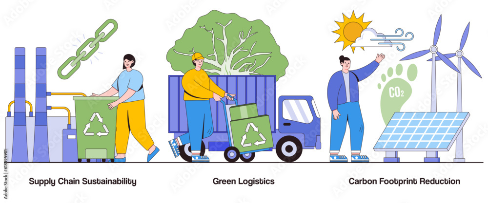 Vector de Stock Supply Chain Sustainability, Green Logistics, Carbon Footprint Reduction Concept ...
