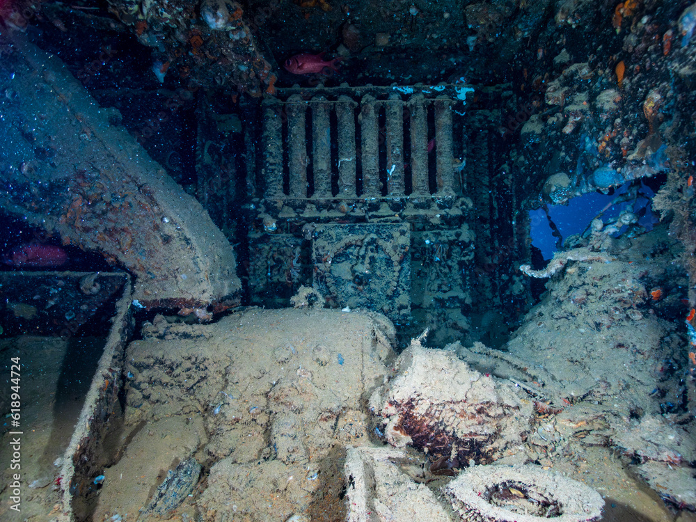 WWII Portable generator inside the ship wreck of the SS Thistlegorm in ...