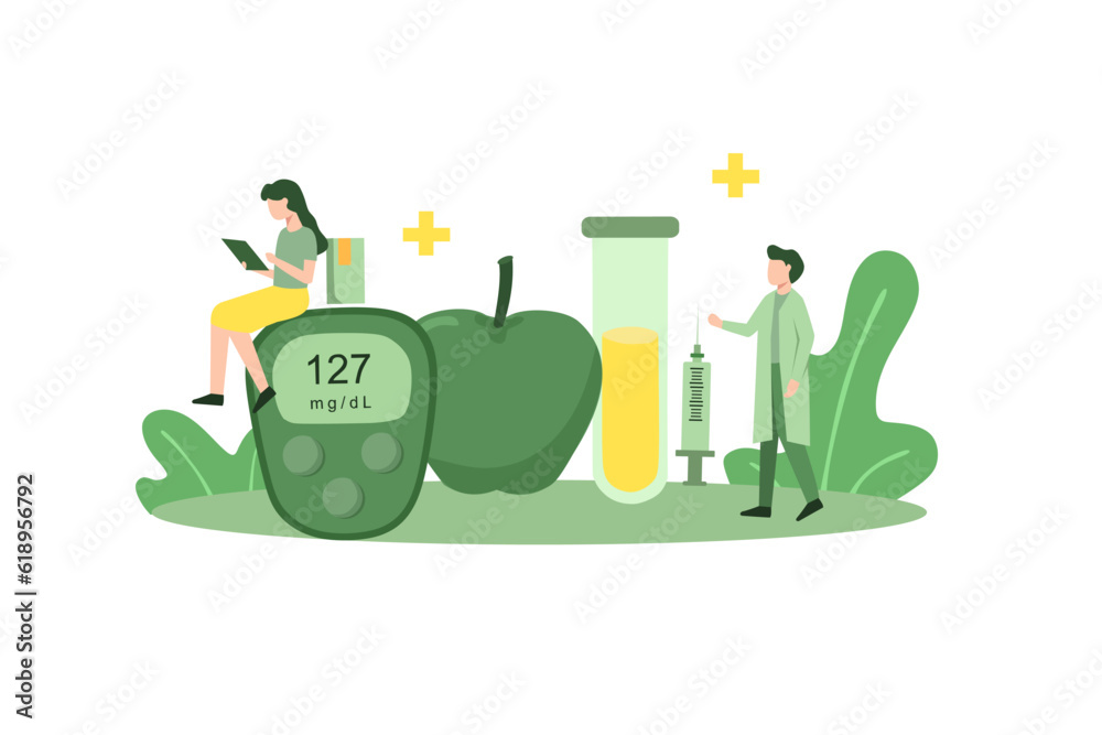 Flat Cartoon Vector Illustration Diabetic Blood Glucose Level Test at ...