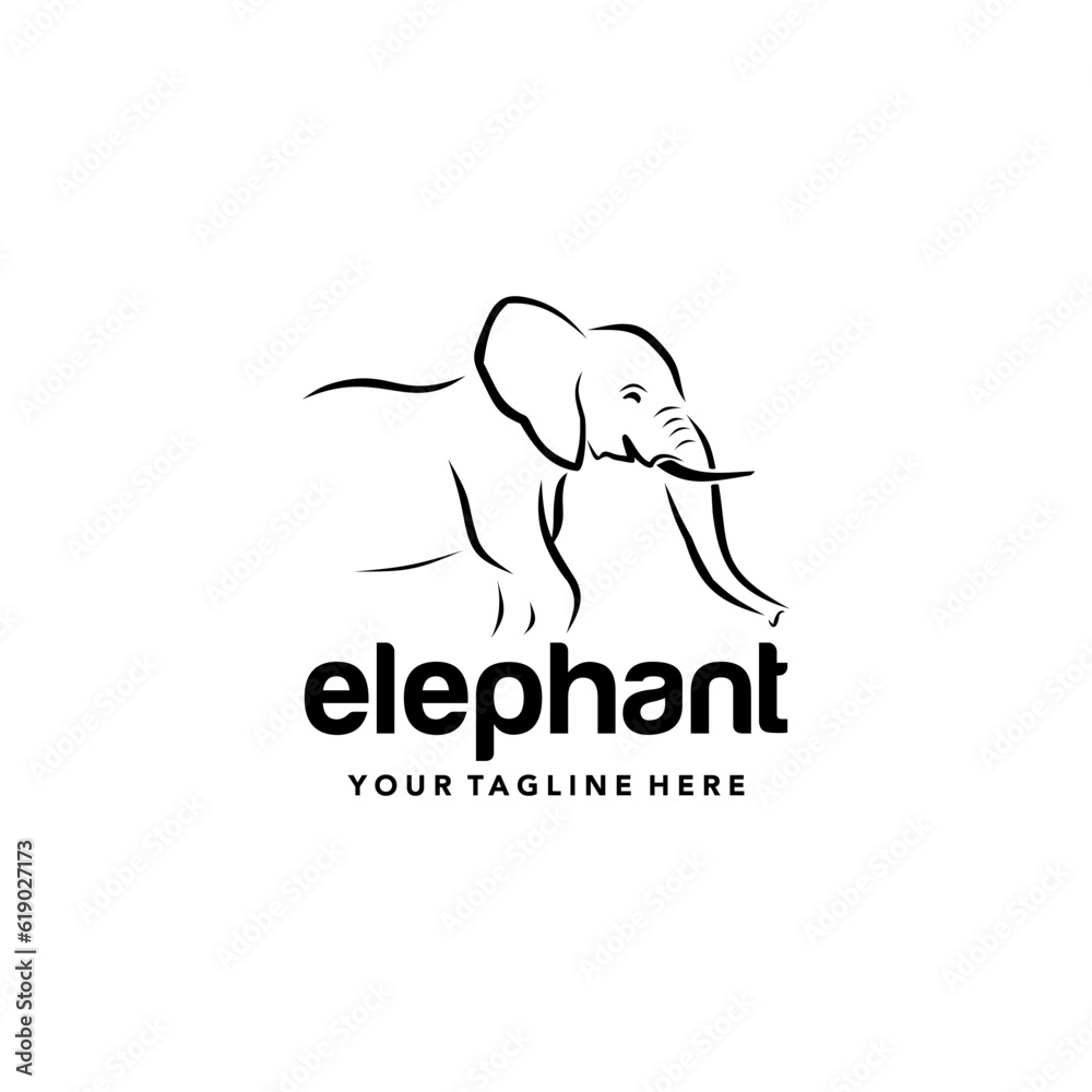 Drawing elephant logo style design . Black simple silhouette. Symbol ...