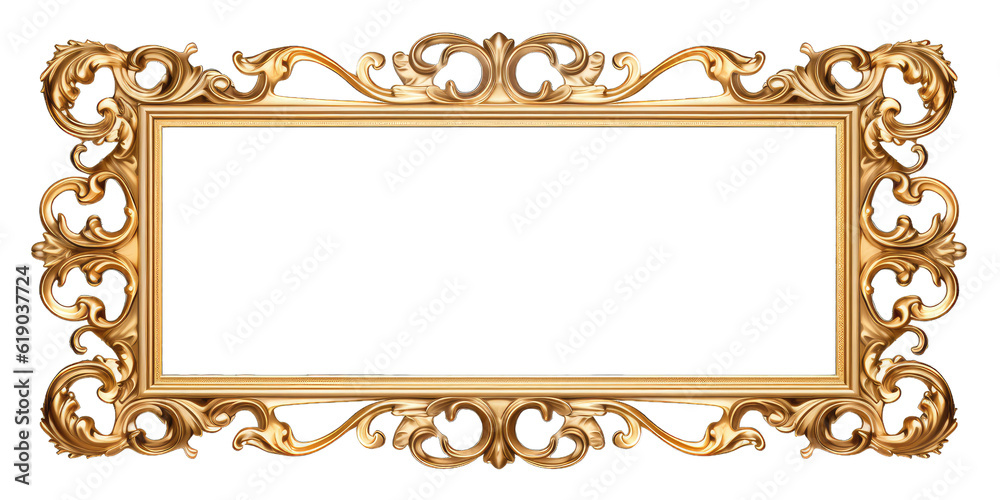 Golden baroque frame on transparent background. Decorative elegant ...