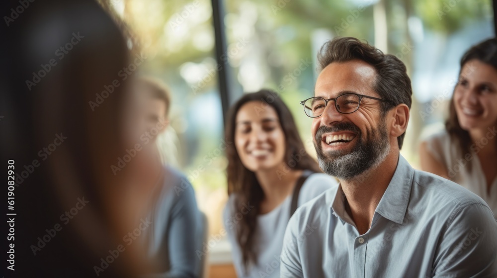 Professional therapists conduct an open group session and a comforting ...