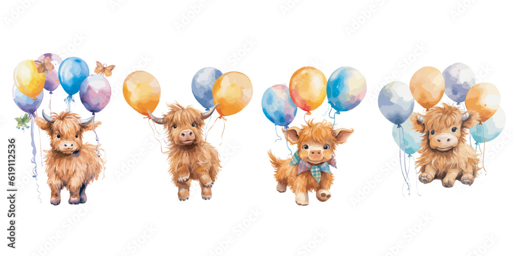 watercolor baby Highland cow clipart for graphic resources Stock Vector ...