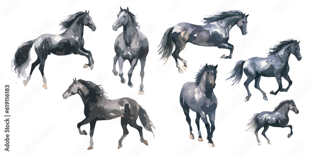 watercolor black Horse clipart for graphic resources Stock Vector ...