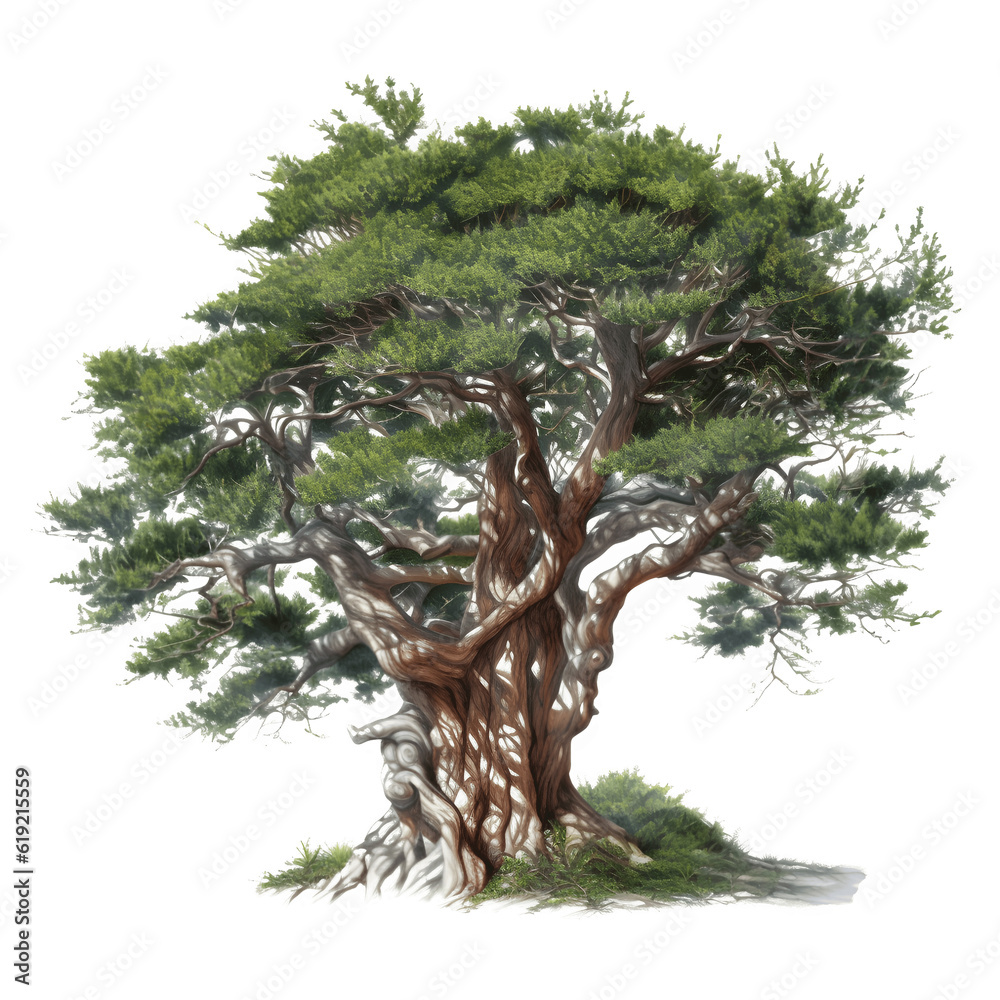Yew Tree, Taxus baccata, detailed front view of tree on transparent ...
