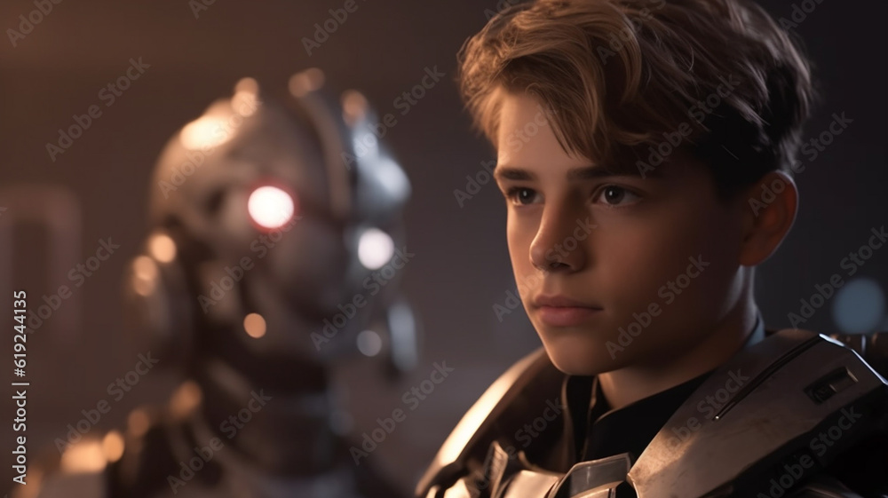 teenage boy is a machine, a robot, humanoid android with artificial ...