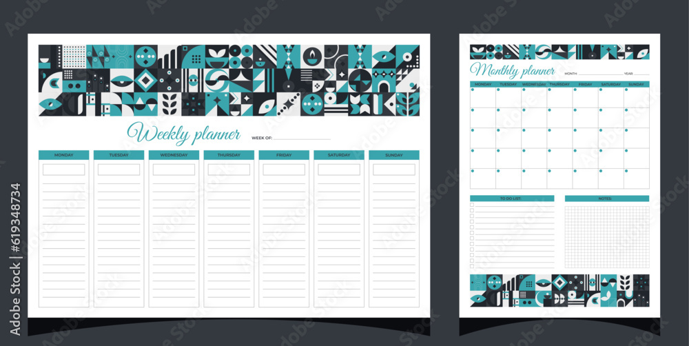 Planners set geometry. Weekly and monthly planners. Planners printable ...