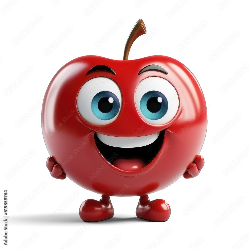 Happy red apple with smile Cute Cartoon on transparent background Stock ...