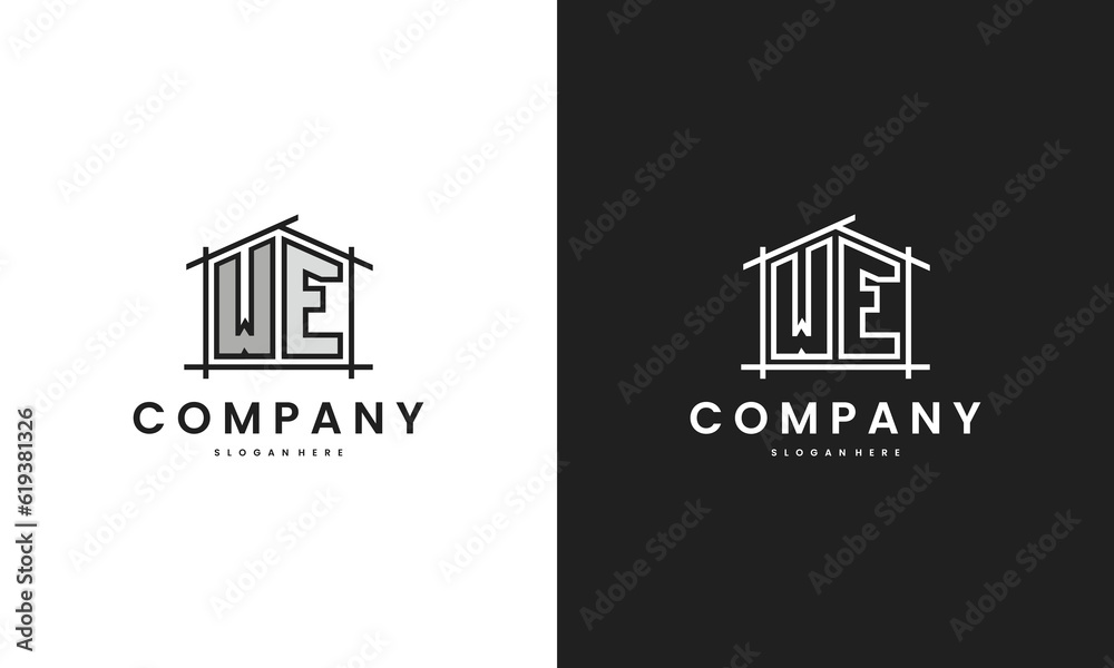 Initial WE home logo with creative house element in line art style ...