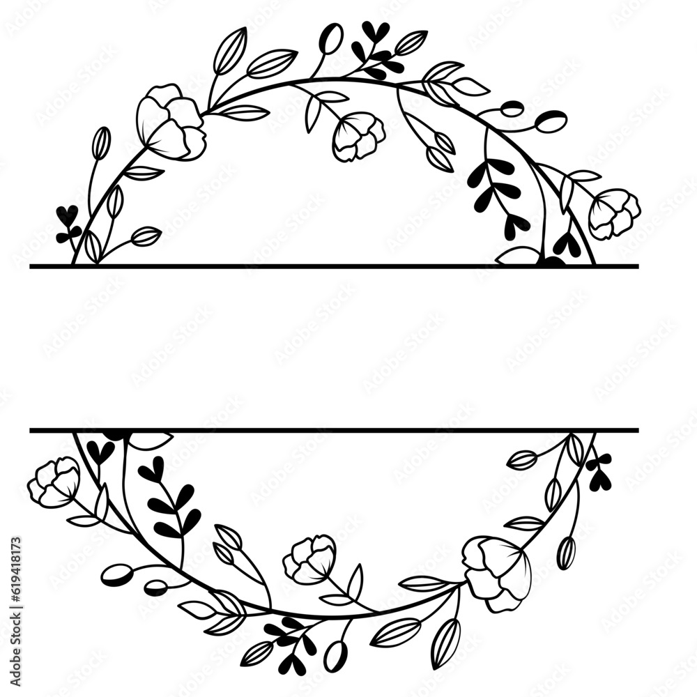 Split monogram svg, Round flowers wreath, Wedding border, Wildflowers ...