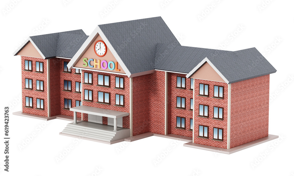 Generic, basic design school building. Transparent background. 3D ...