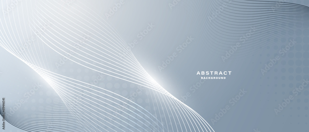 Grey white abstract background with flowing particles. Digital future ...