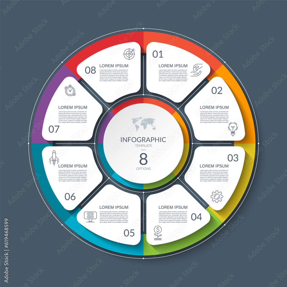 Vektor Infographic circle with 8 options, parts. 8-step cycle diagram ...