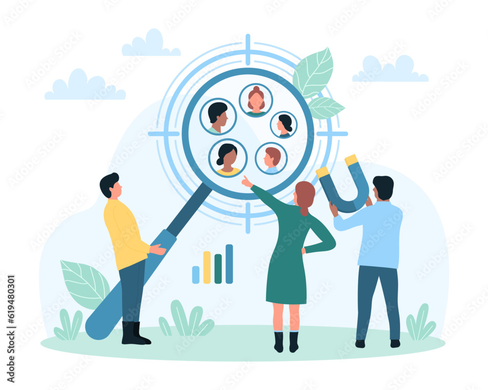 Target audience research vector illustration. Cartoon tiny people ...
