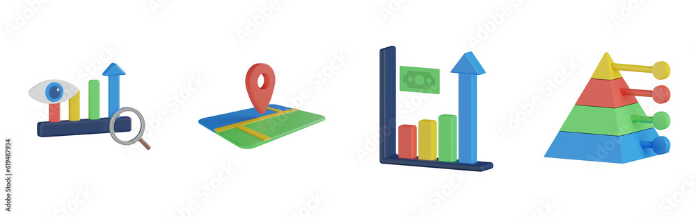 3d analysis insight, 3d location mark, 3d profit chart, 3d pyramid ...