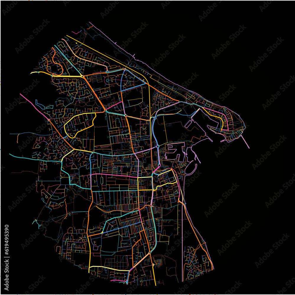 Colorful Map of Hartlepool, North East England with all major and minor ...