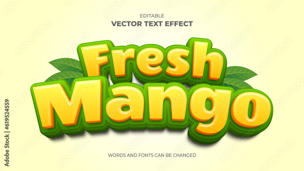 fresh mango editable 3d text effect with yellow and green color Stock Vector | Adobe Stock