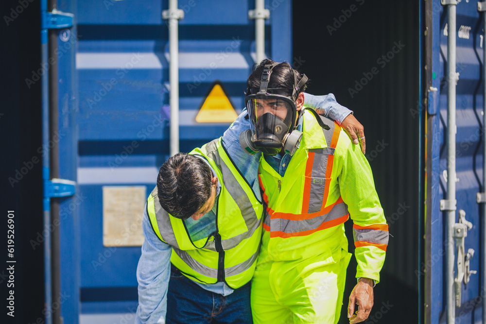 Engineer wear PPE urgently assisted the male technique inside container ...