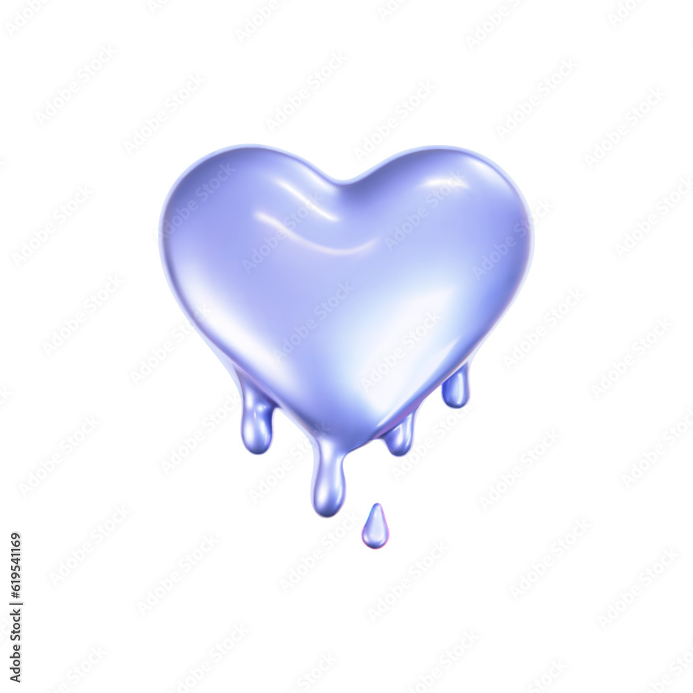 3d holographic melting heart icon in y2k style isolated on a white ...