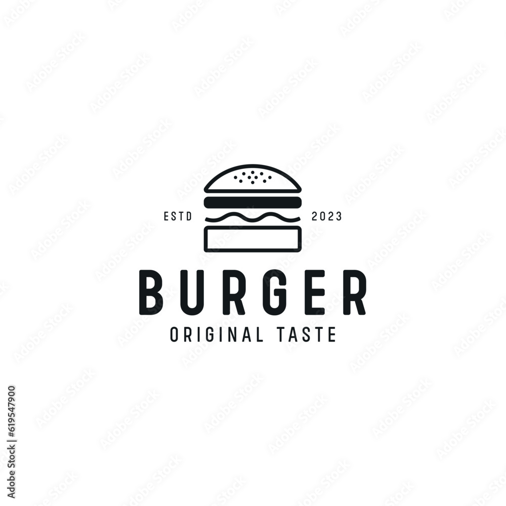 Fast Food Burger Vector Flat Modern Linear Logo Design on White ...