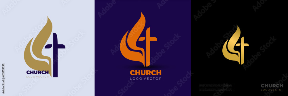 Set of church logo with cross. Modern template for christian church of ...