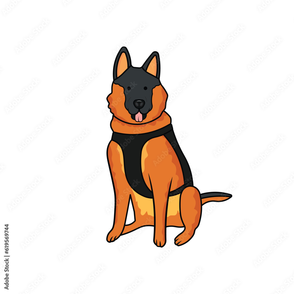 kids drawing Vector illustration Cute german shepherd, police k-9 flat ...