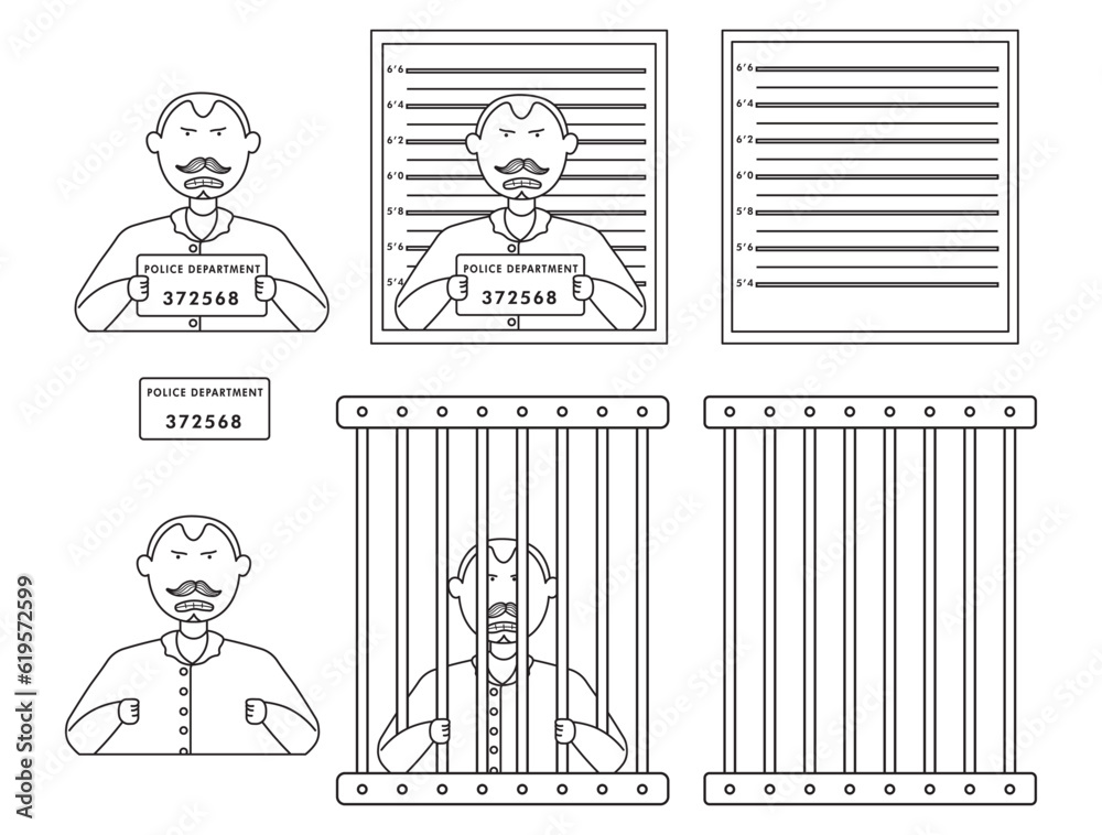 Hand drawn Prisoner Man Vector. Convict Mugshot. Illustration of ...