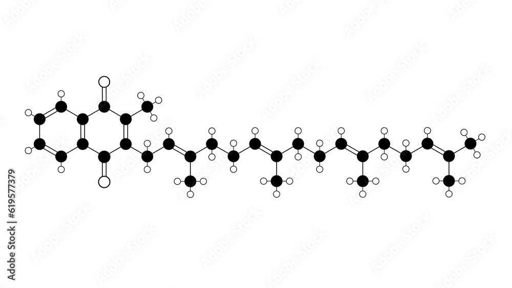 menaquinone molecule, structural chemical formula, ball-and-stick model ...