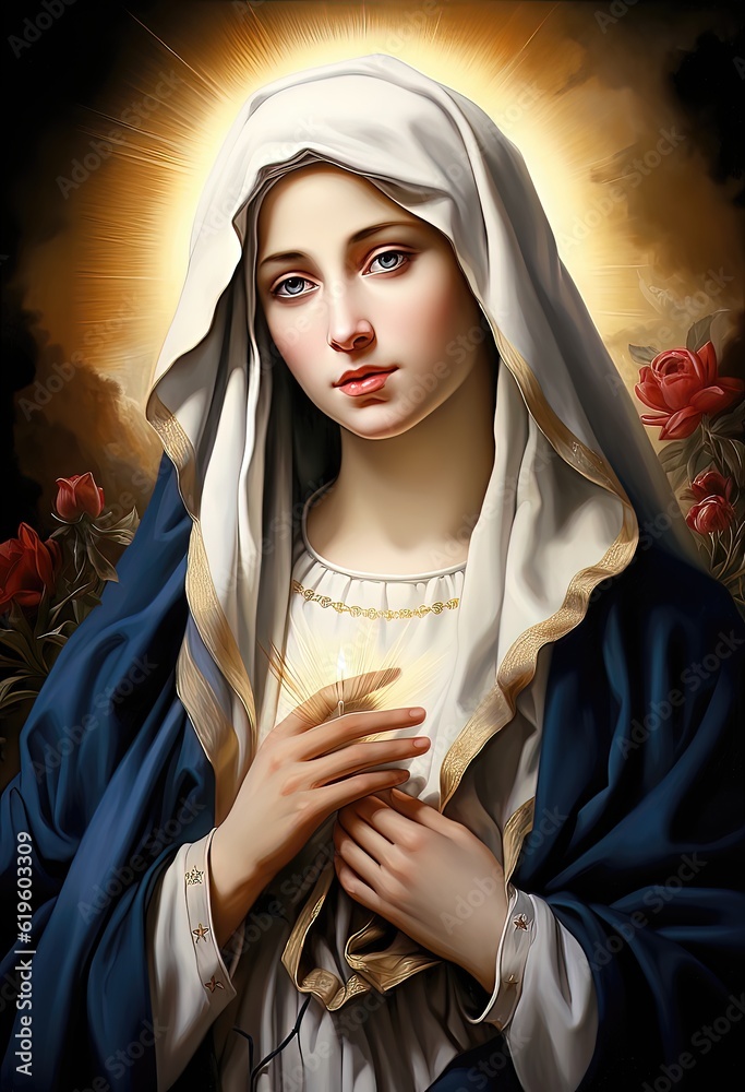 Portrait of the Blessed Virgin Mary Stock Illustration | Adobe Stock