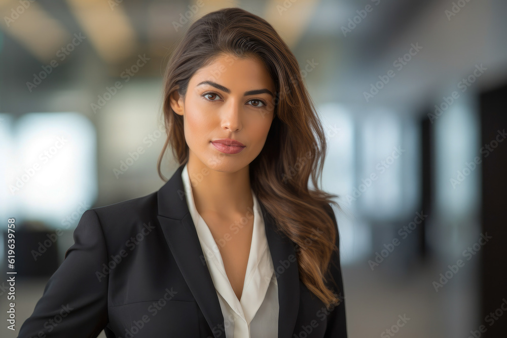 Hispanic woman executive portrait in a modern office setting, dressed ...