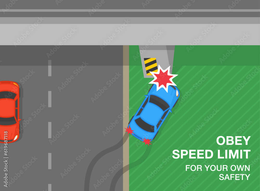 Safe car driving tips and traffic regulation rules. Road accident on ...
