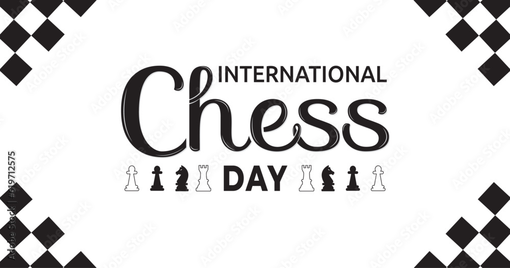Vector de Stock International Chess Day text lettering with chess ...