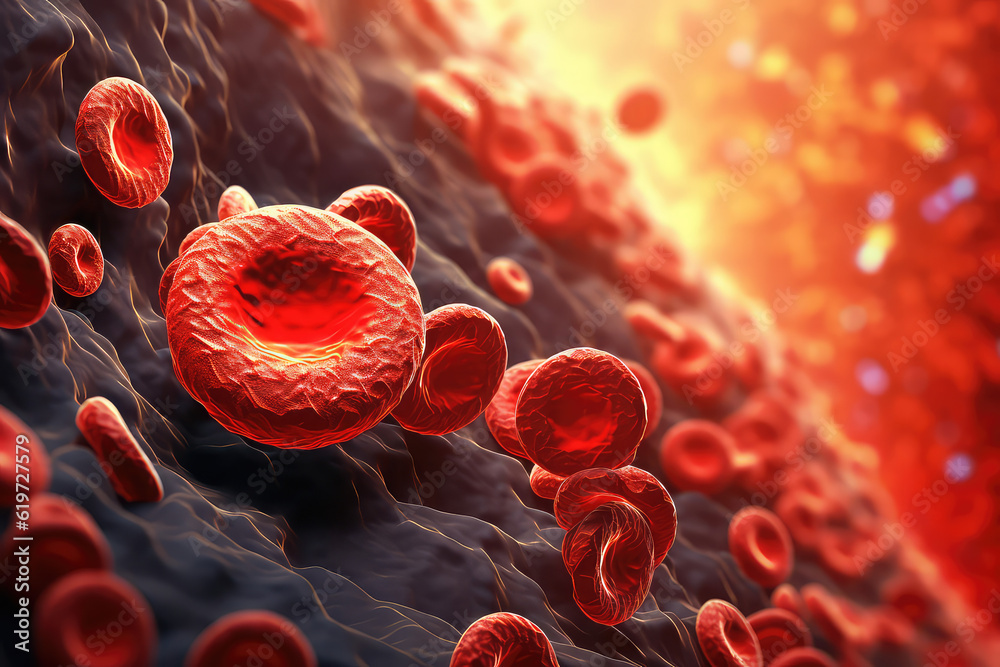 Lot of Red round blood cells under the microscope. Leukocytes defenders ...