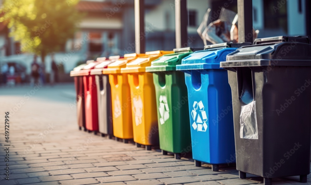 Different Colored Waste Bins, Recycling and Separating Different Types ...