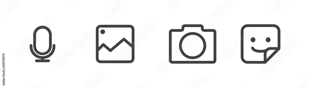 Simple set of icons voice note, pictures, camera, stickers vector ...