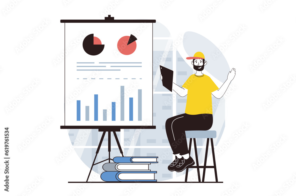 Data analysis concept with people scene in flat design for web. Man ...