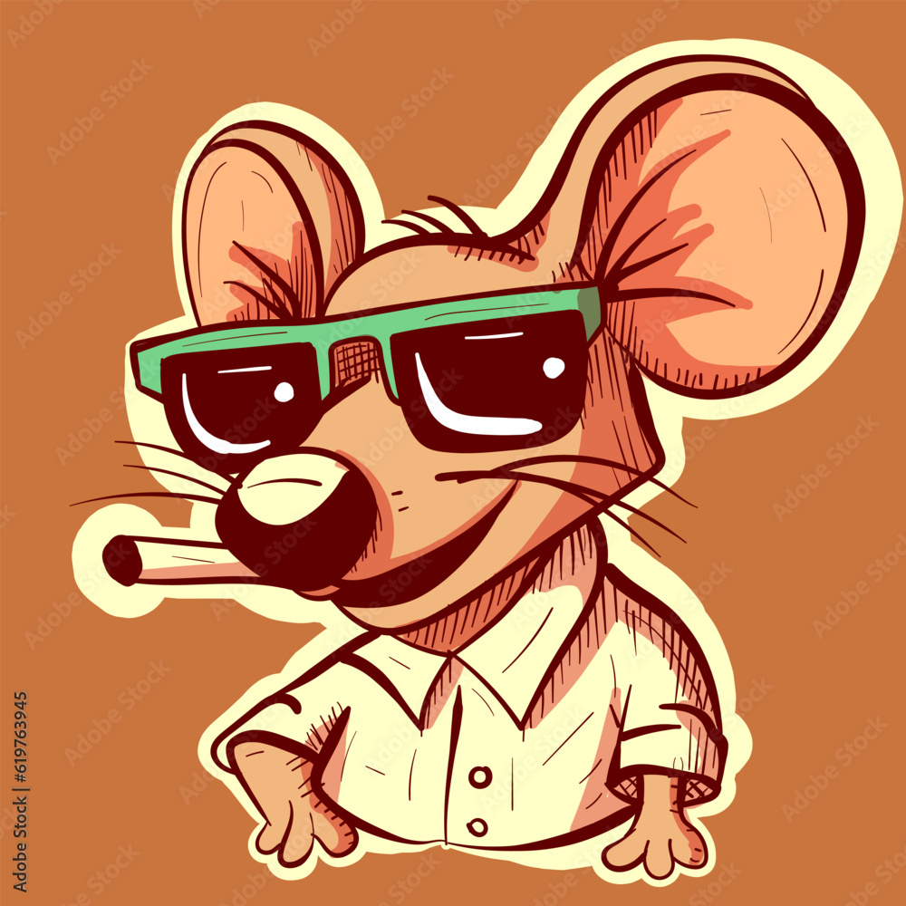 Illustration of a cool rat in a shirt wearing sunglasses and smoking a ...